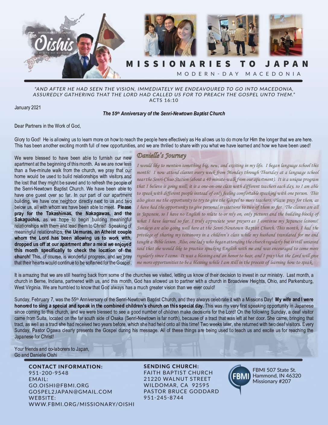 Go Oishi Prayer Letter: The 55th Anniversary of Senri-Newtown Baptist Church – FBMI