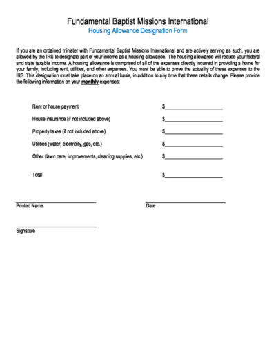 Housing Allowance Form – FBMI