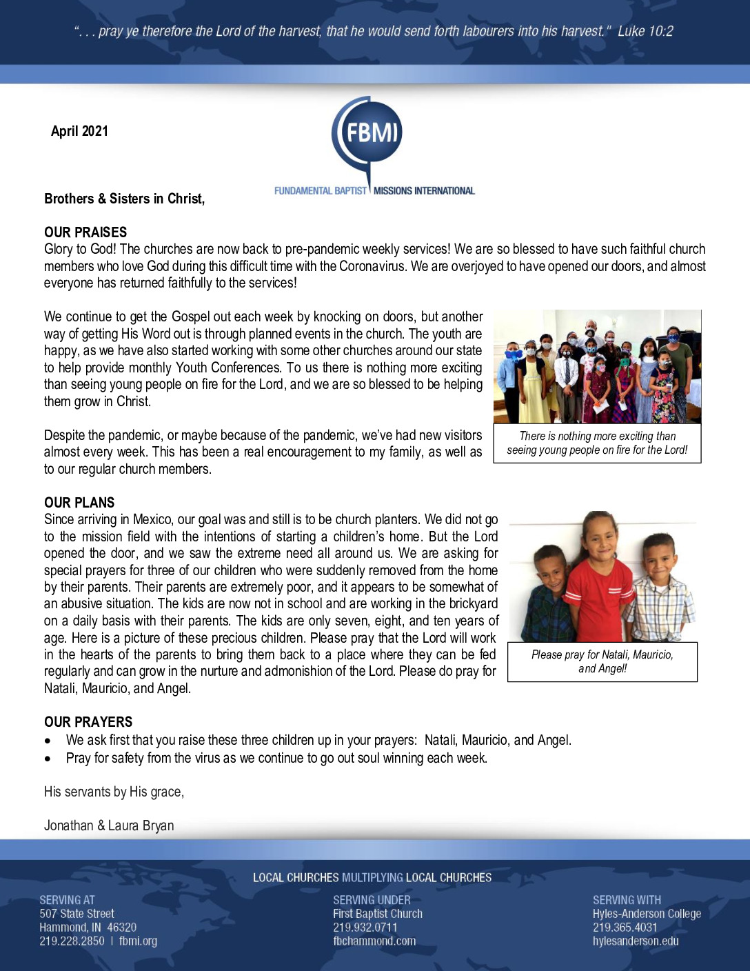 Jonathan Bryan April 2021 Prayer Letter – FBMI