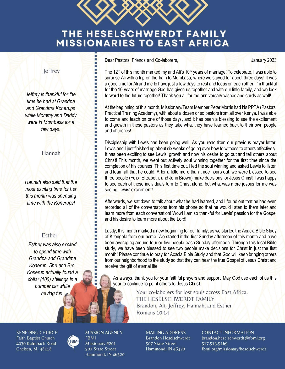 Brandon Heselschwerdt January 2023 Prayer Letter – Revised – FBMI