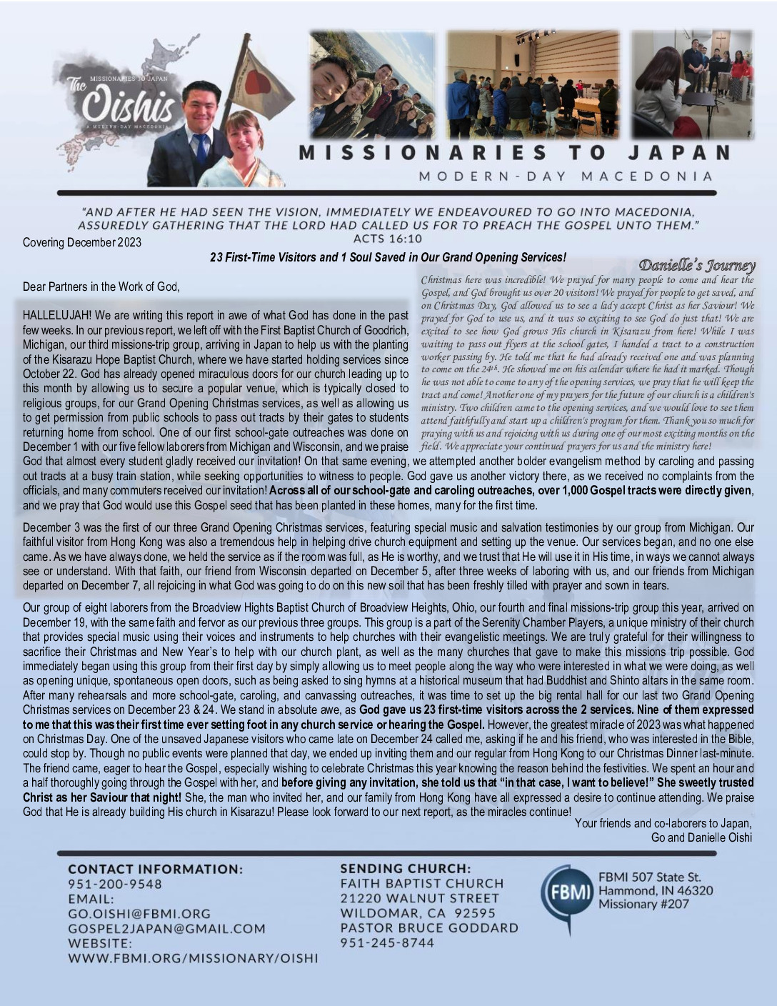 Go Oishi December 2023 Prayer Letter – FBMI