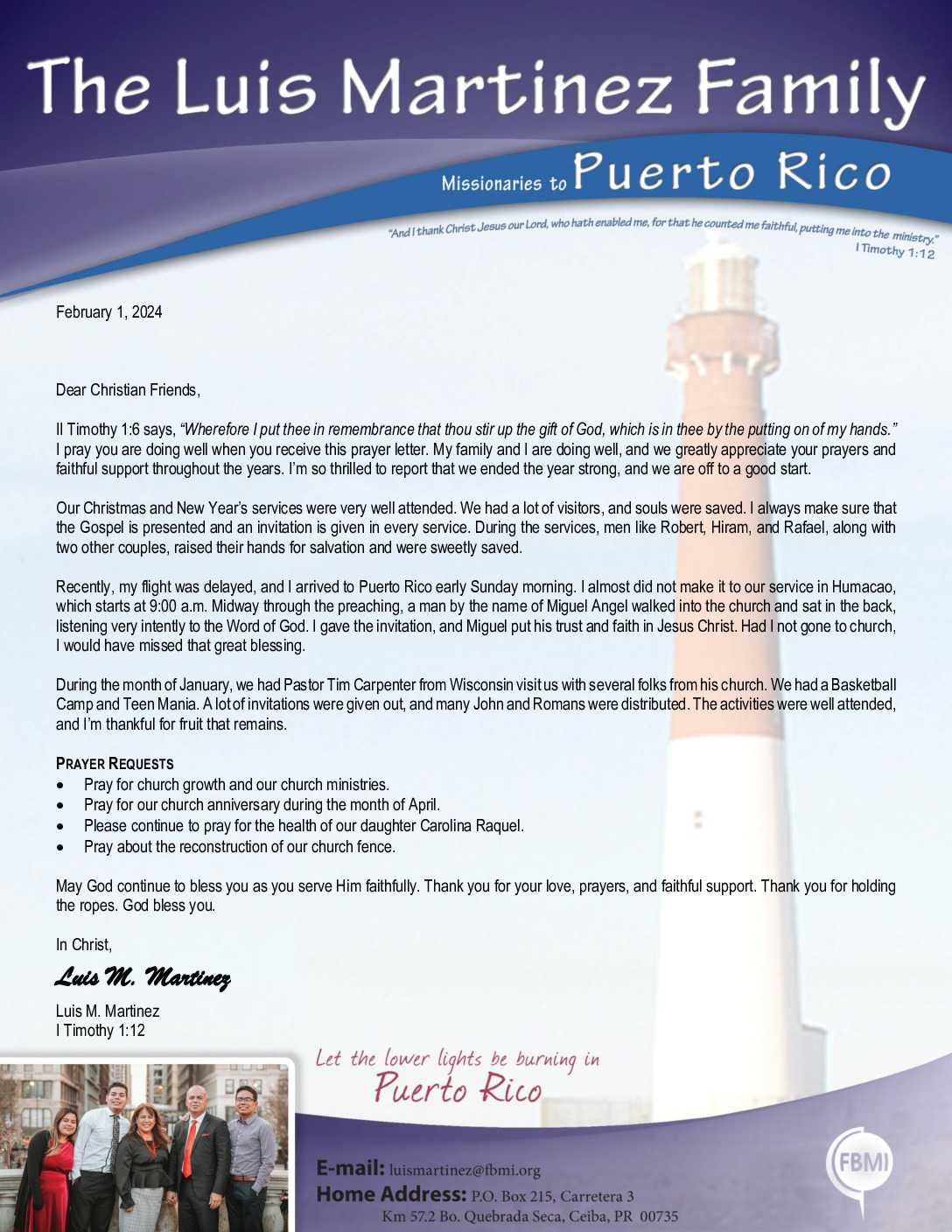 Luis Martinez February 2024 Prayer Letter – FBMI